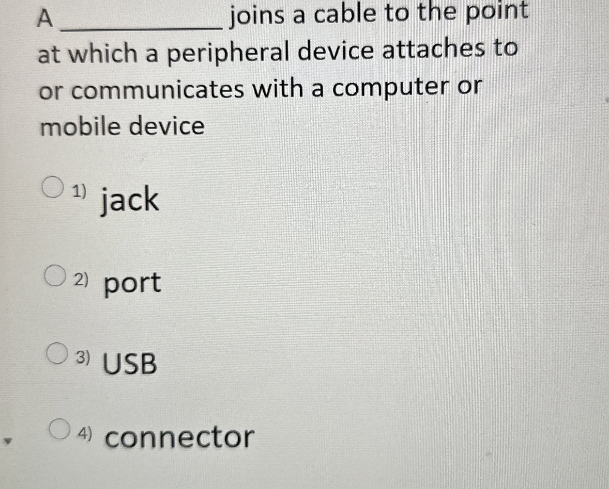 Solved A joins a cable to the point at which a peripheral | Chegg.com