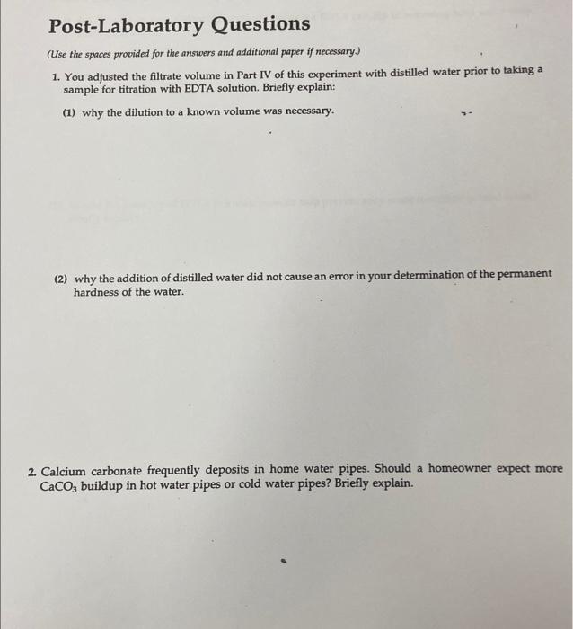 Solved Post-Laboratory Questions (Use the spaces provided | Chegg.com