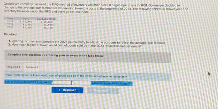 Solved Goldmeyer Company has used the FIFO method of | Chegg.com