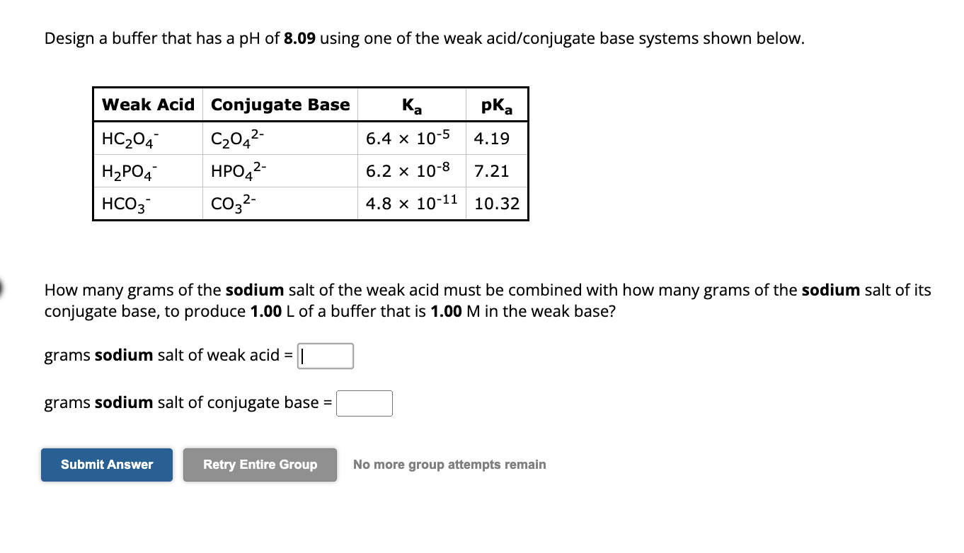 Solved Design a buffer that has a pH of 8.09 ﻿using one of | Chegg.com