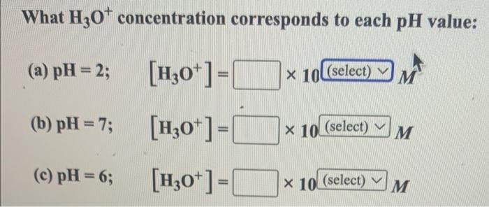 Solved What H3O+concentration corresponds to each pH value: | Chegg.com