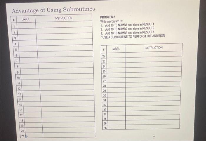 Solved Advantage of Using Subroutines PROBLEM2 White a | Chegg.com