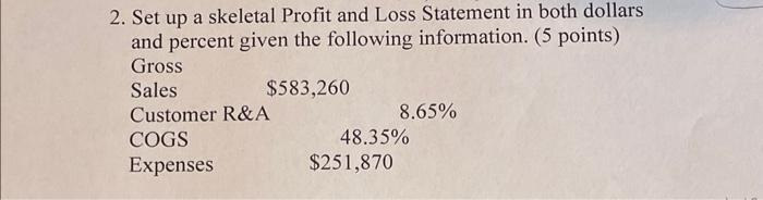 Solved Set up a skeletal Profit and Loss Statement in both | Chegg.com