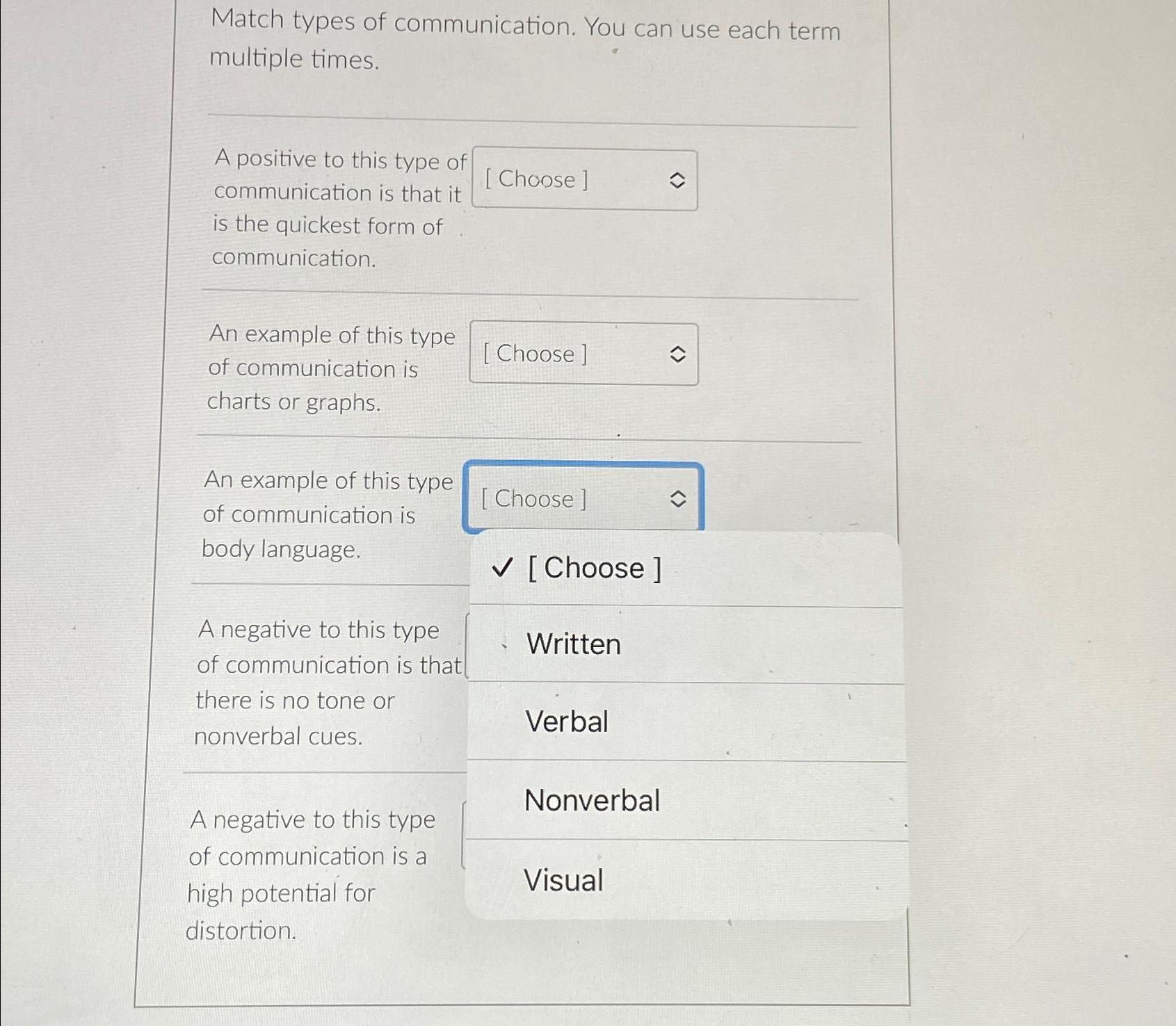 Solved Match types of communication. You can use each term | Chegg.com