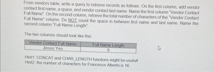 Solved From vendors table, write a query to retrieve records | Chegg.com