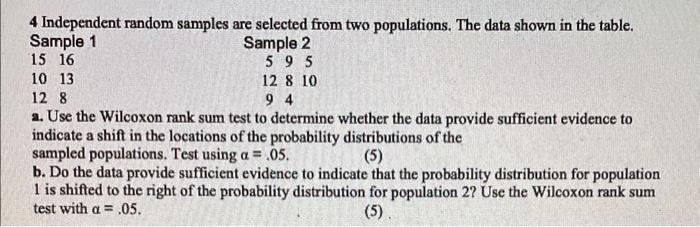 Solved a. Use the Wilcoxon rank sum test to determine | Chegg.com
