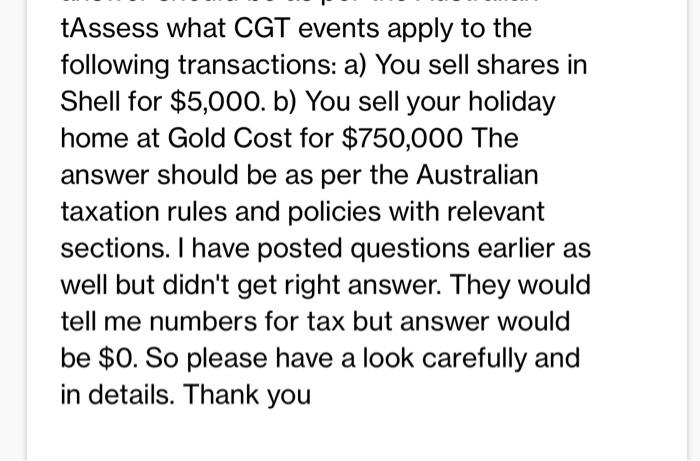 Solved tAssess what CGT events apply to the following | Chegg.com