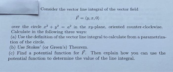 Solved Consider the vector line integral of the vector field | Chegg.com