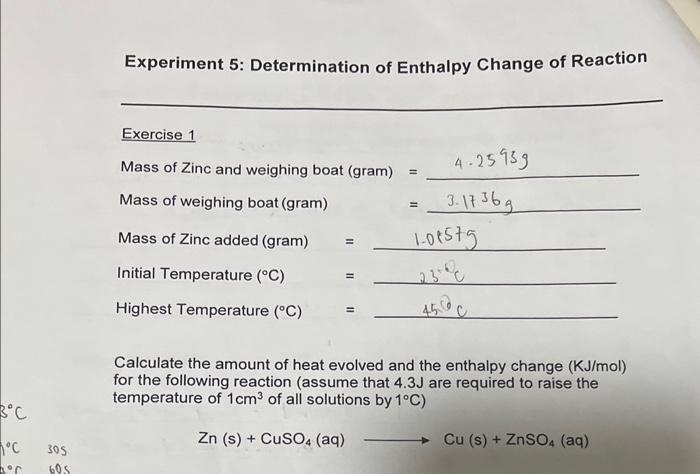 Solved Experiment 5: Determination of Enthalpy Change of | Chegg.com