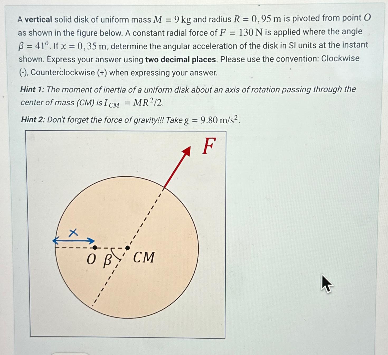 Solved A vertical solid disk of uniform mass M=9kg ﻿and | Chegg.com