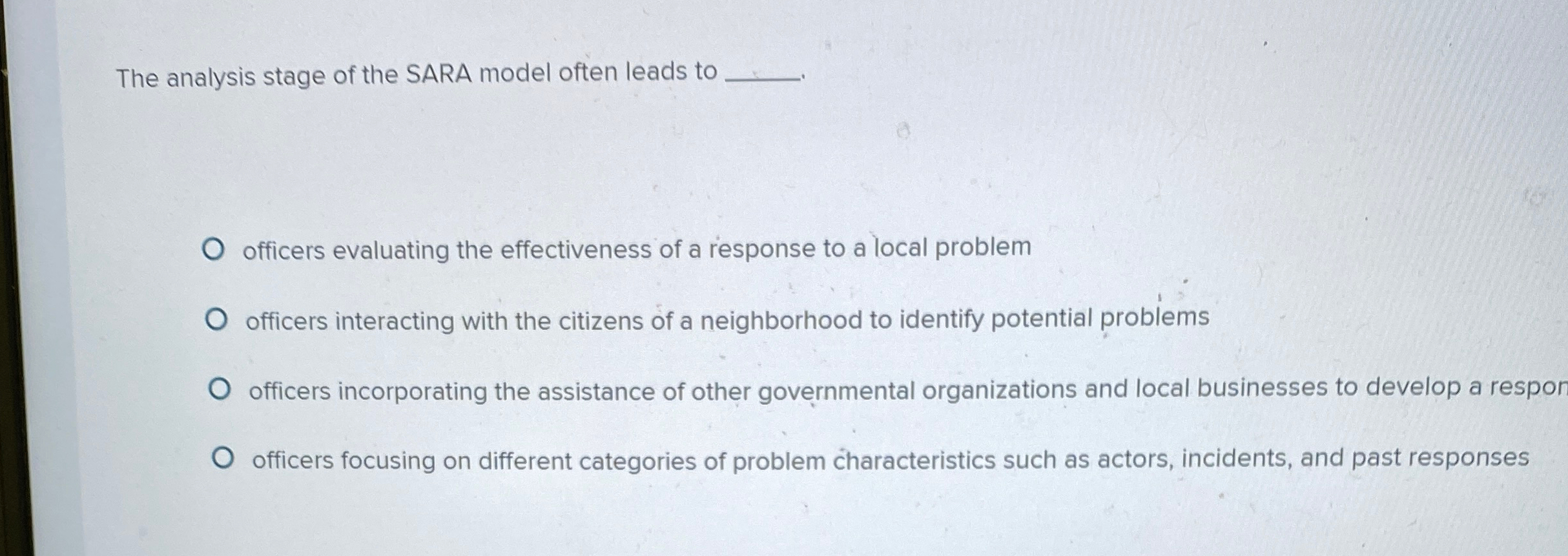 Solved The analysis stage of the SARA model often leads to | Chegg.com