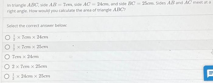Solved In triangle ABC, side AB 7cm, side AC 24cm, and side | Chegg.com
