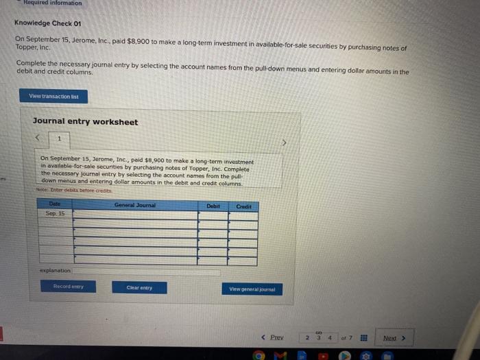 Solved Required information Knowledge Check 01 On September | Chegg.com