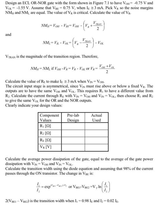 Design an ECL OR-NOR gate with the form shown in | Chegg.com