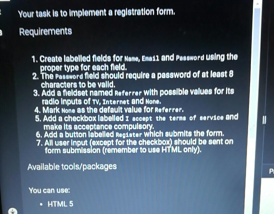 Solved Your task is to implement a registration form. | Chegg.com