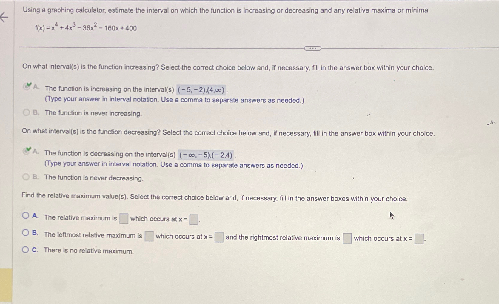 Solved Using a graphing calculator, estimate the interval on | Chegg.com