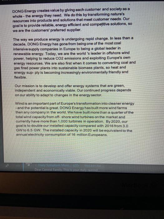 DONG Energy creates value by giving each customer and | Chegg.com