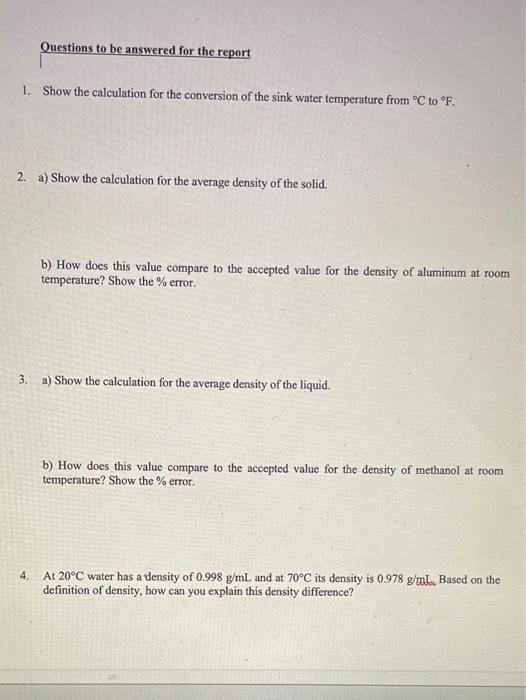 Solved Experiment #2 - Density and Temperature Measurements | Chegg.com