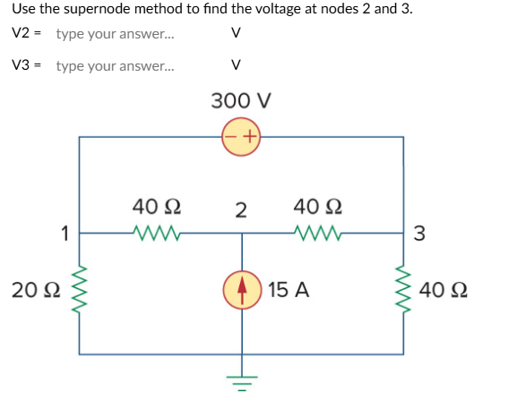 Solved Use the supernode method to find the voltage at nodes | Chegg.com