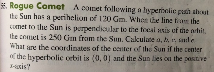 Solved 55. Rogue Comet A comet following a hyperbolic path | Chegg.com