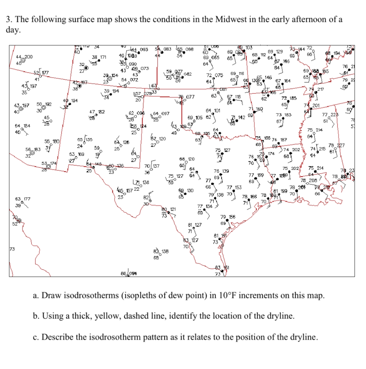 Solved The following surface map shows the conditions in the | Chegg.com