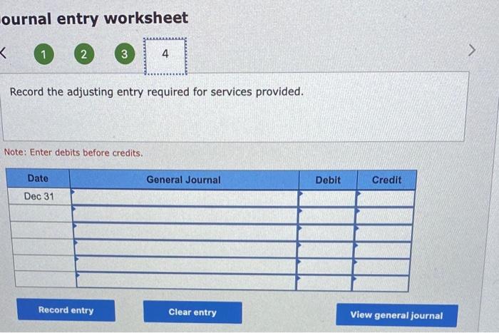 Solved Journal entry worksheet 4 Record the adjusting entry | Chegg.com