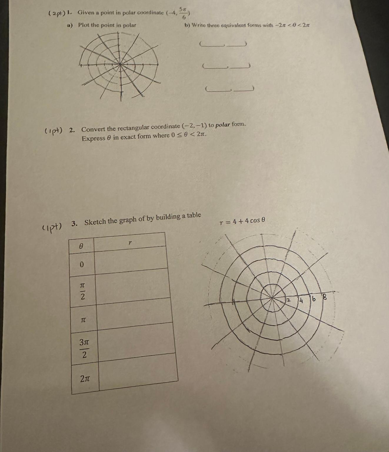 Solved (2pt) 1. ﻿Given a point in polar coordinate | Chegg.com