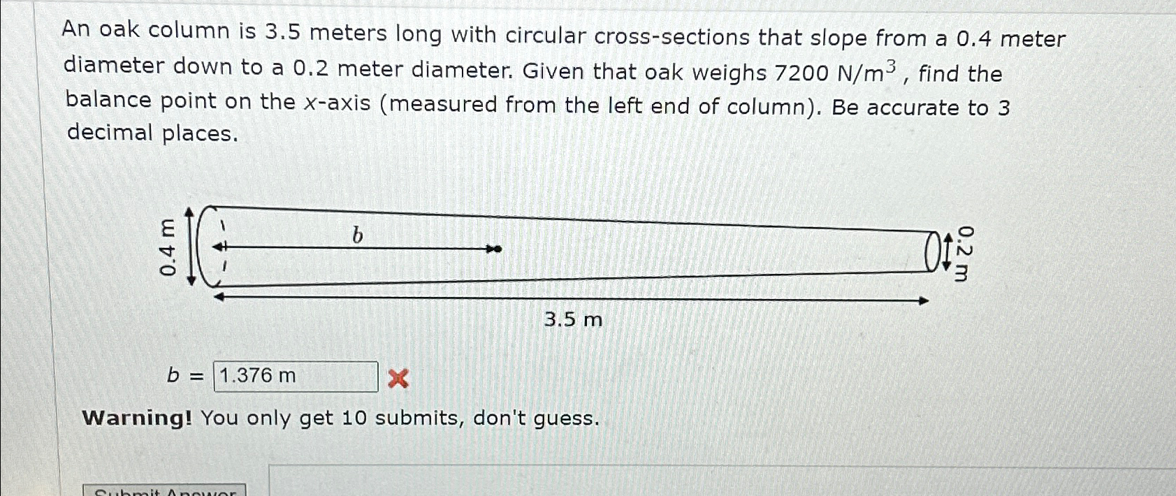 Solved An oak column is 3.5 ﻿meters long with circular | Chegg.com