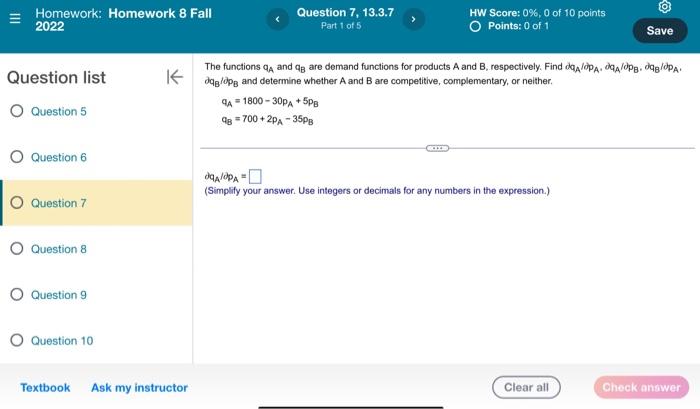 Solved Question List The Functions Qa And Qb Are Demand 3457