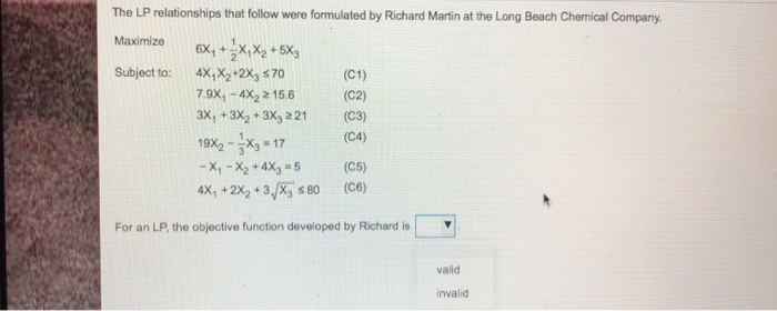 Solved The LP relationships that follow were formulated by | Chegg.com