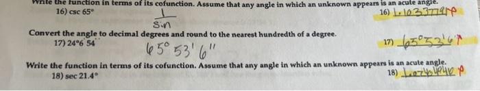 Solved the function in terms of its cofunction. Assume that | Chegg.com