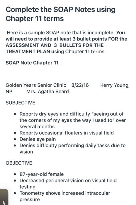 Solved Complete the SOAP Notes using Chapter 11 terms Here | Chegg.com