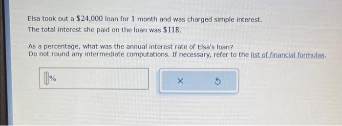 Solved Elsa took out a $24,000 loan for 1 month and was | Chegg.com