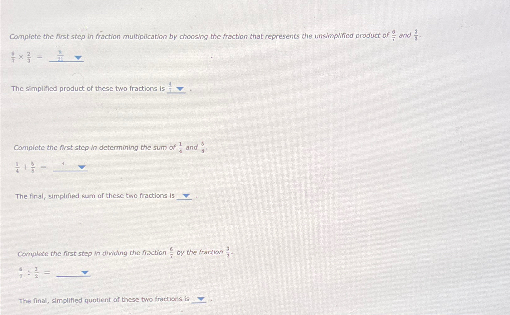 Solved Complete the first step in fraction multiplication by | Chegg.com