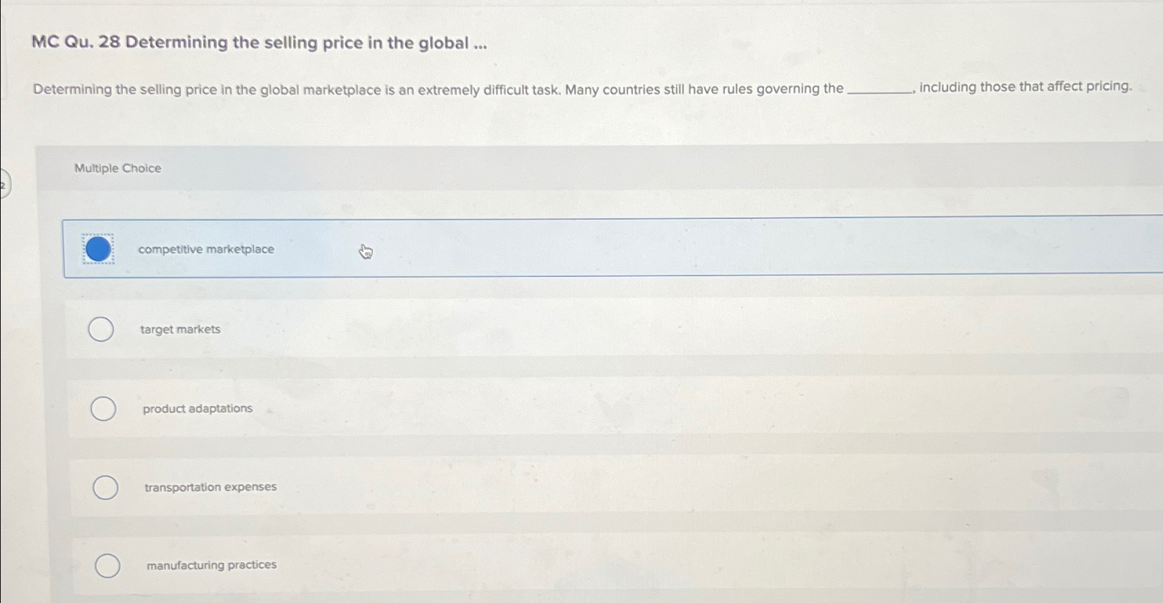Solved MC Qu. 28 Determining the selling price in the | Chegg.com Solved MC Qu. 28 Determining the selling price in the | Chegg.com