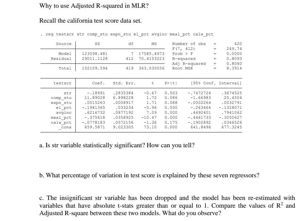 Solved Why to use Adjusted R-squared in MLR?Recall the | Chegg.com