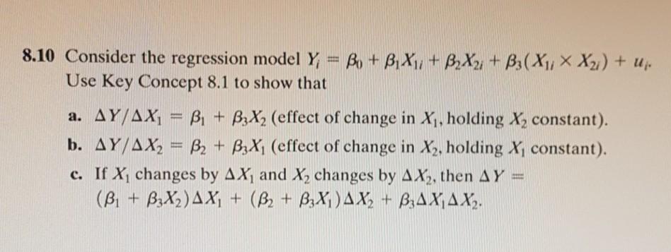 Solved 8.10 Consider the regression model Y = Bo + B,X1; + | Chegg.com