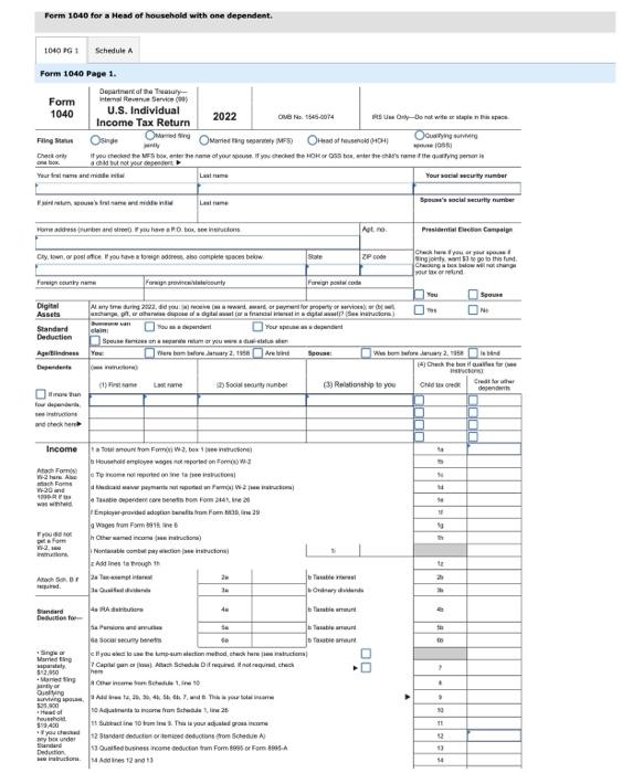 b. Complete pages 1 of Form 1040 (through taxable | Chegg.com