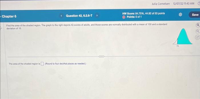 Solved The area of the shaded rogion is (Round to four | Chegg.com