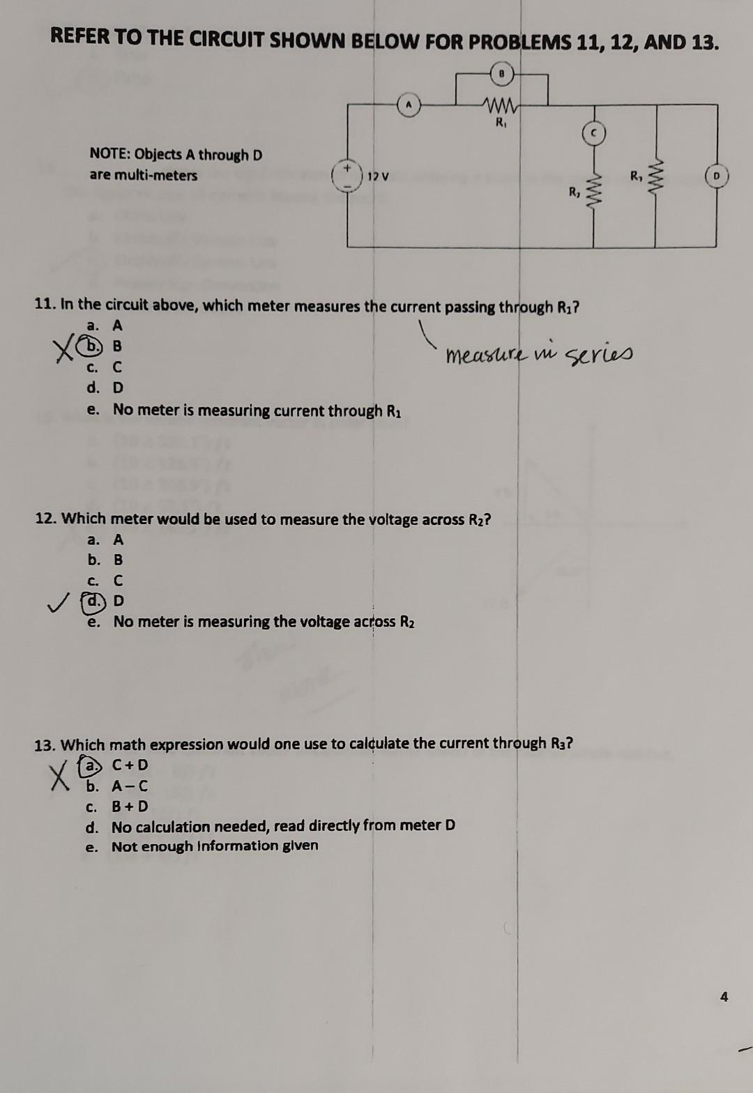 Solved REFER TO THE CIRCUIT SHOWN BELOW FOR PROBLEMS 11, 12, | Chegg.com