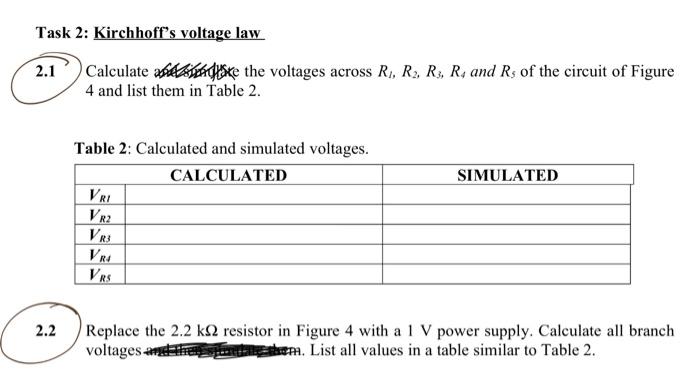 Solved ask 2: Kirchhoff's voltage law Calculate voltages | Chegg.com