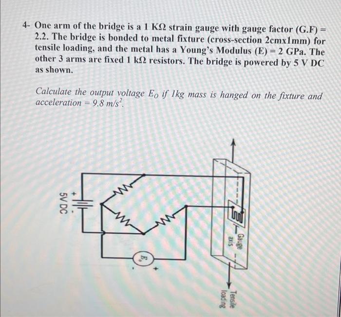 Solved 4- One arm of the bridge is a 1 K2 strain gauge with | Chegg.com