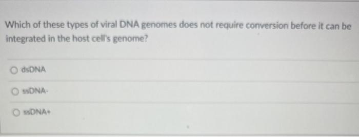 Solved Which of these types of viral DNA genomes does not | Chegg.com