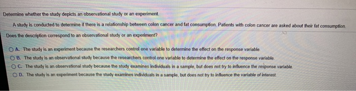 Solved Determine whether the study depicts an observational | Chegg.com Solved Determine whether the study depicts an observational | Chegg.com