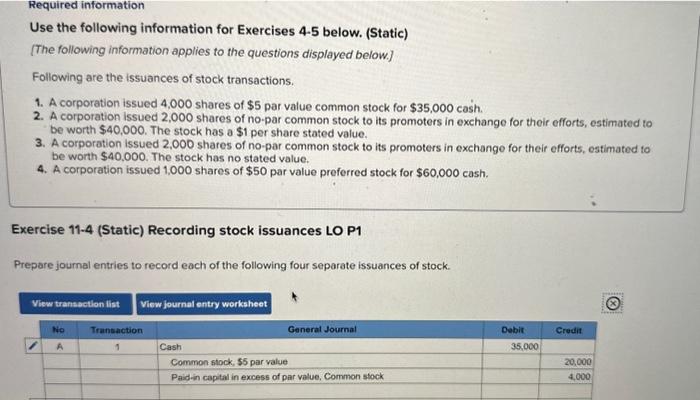Solved Exercise 11-5 (Static) Analyzing impact of stock | Chegg.com
