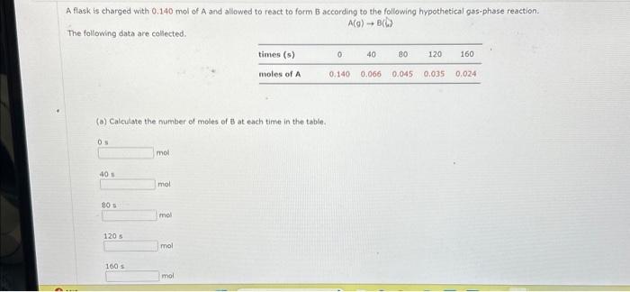 Solved A flask is charged with 0.140 mol of A and allowed to | Chegg.com