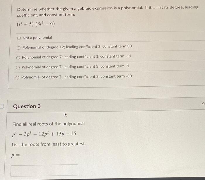 Solved Determine Whether The Given Algebraic Expression Is A 2037