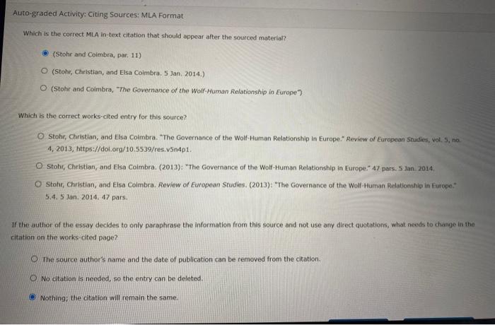 Solved Auto-graded Activity: Citing Sources: MLA Format | Chegg.com