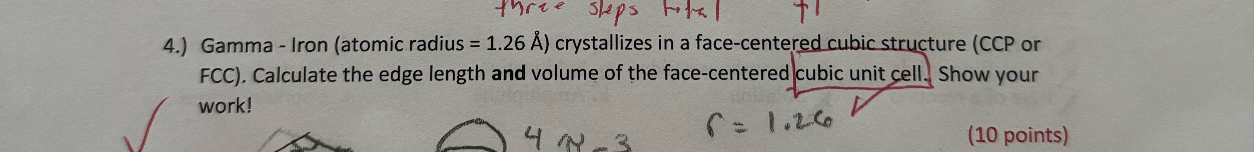 Solved 4.) ﻿Gamma - ﻿Iron (atomic radius =1.26Å ) | Chegg.com