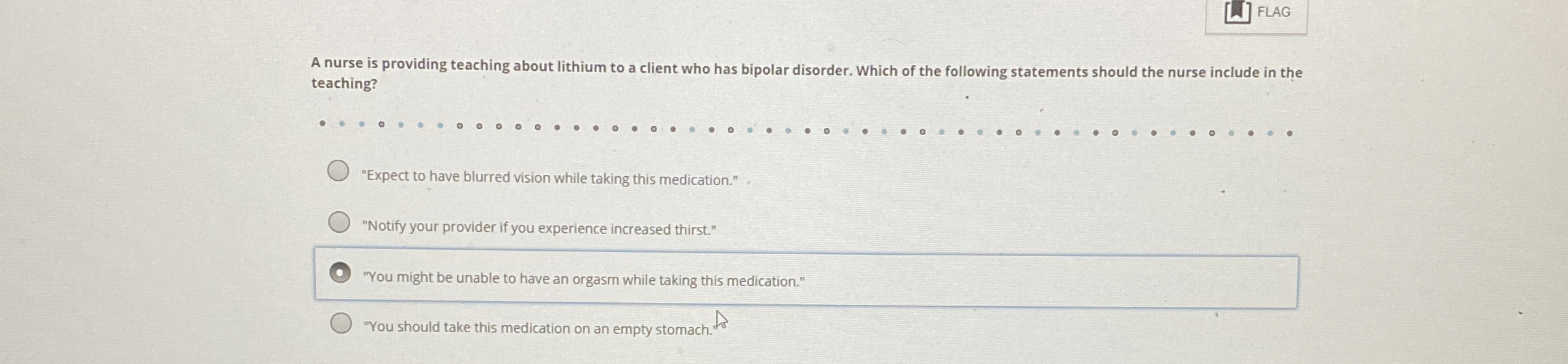 Solved A nurse is providing teaching about lithium to a | Chegg.com